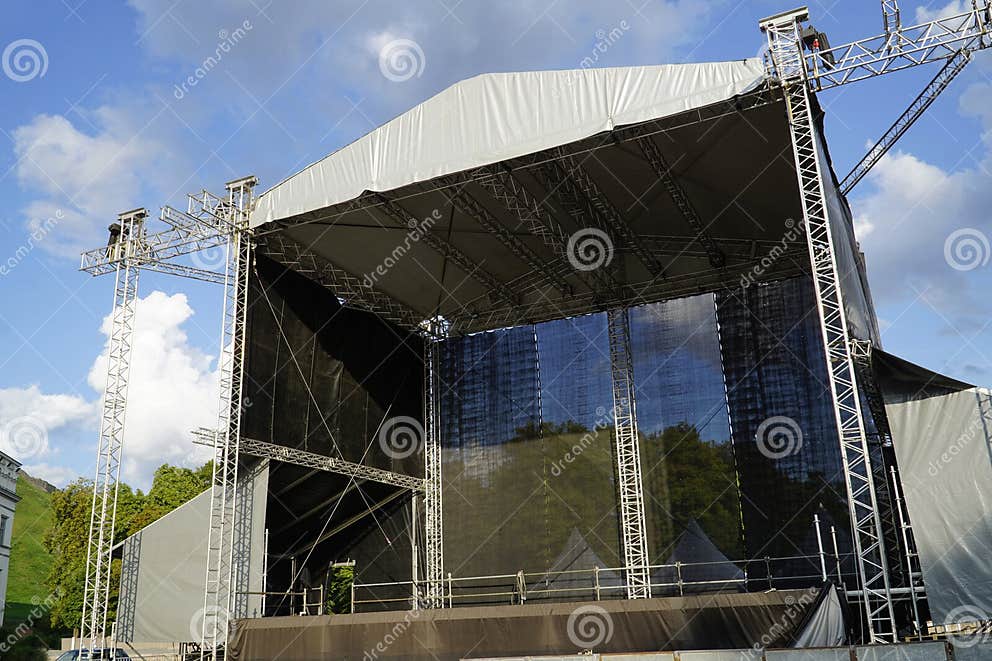Empty Outdoor Stage - Front, Side View Stock Photo - Image of summer ...