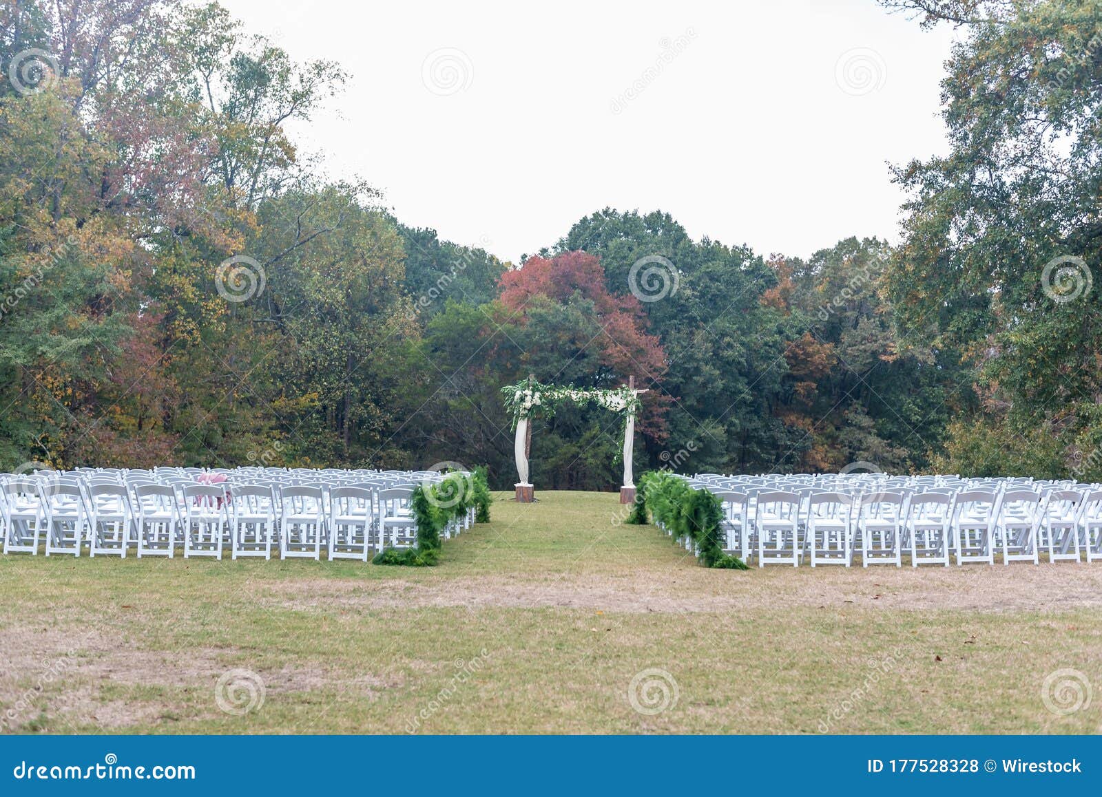 Empty Outdoor Wedding Venue with a Forest in the Background Stock Photo ...