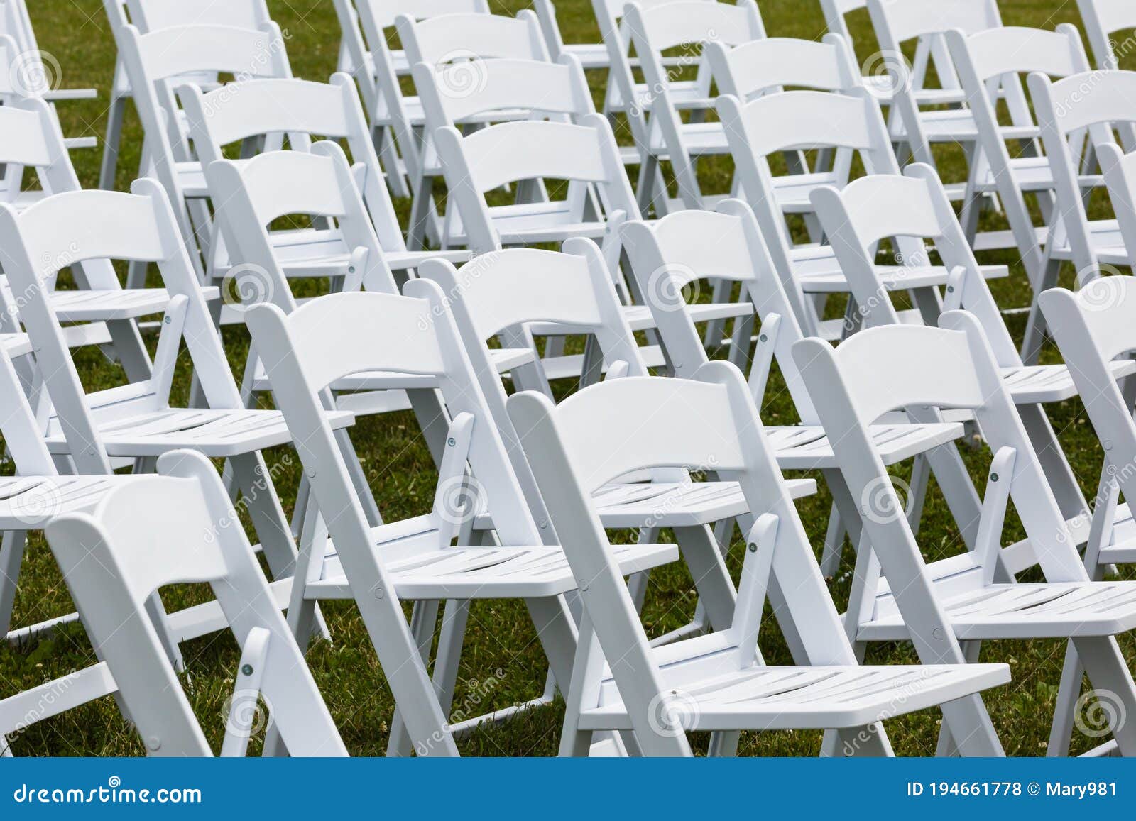 Empty Outside Wedding Ceremony White Chairs Stock Photo - Image of ...