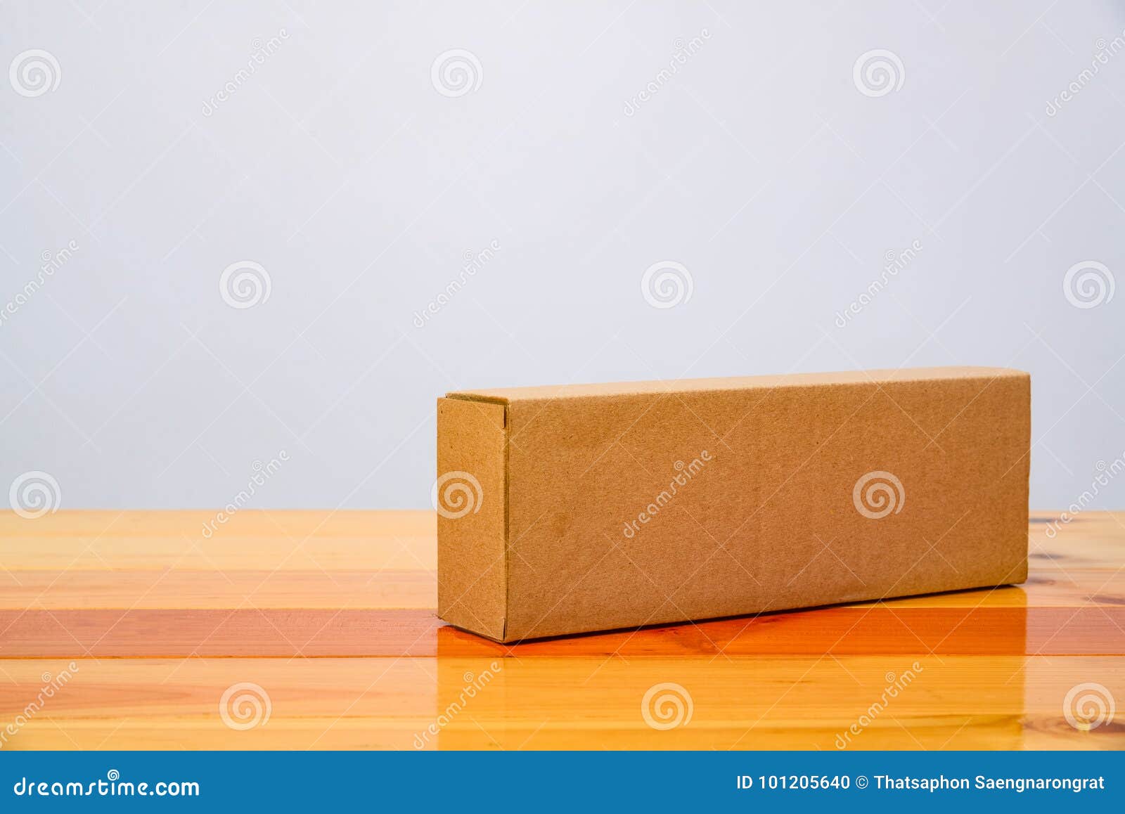 Empty Package Brown Cardboard Box for Long Items on Wooden Table Stock ...