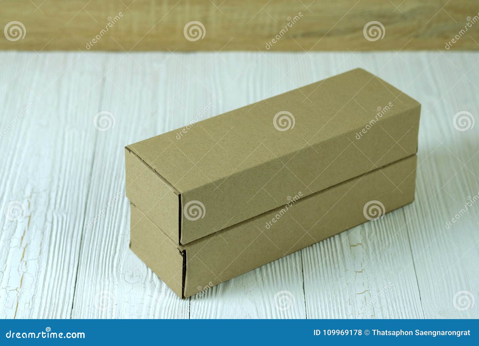 Empty Package Brown Cardboard Box or Tray on Bright Wooden Table Stock ...