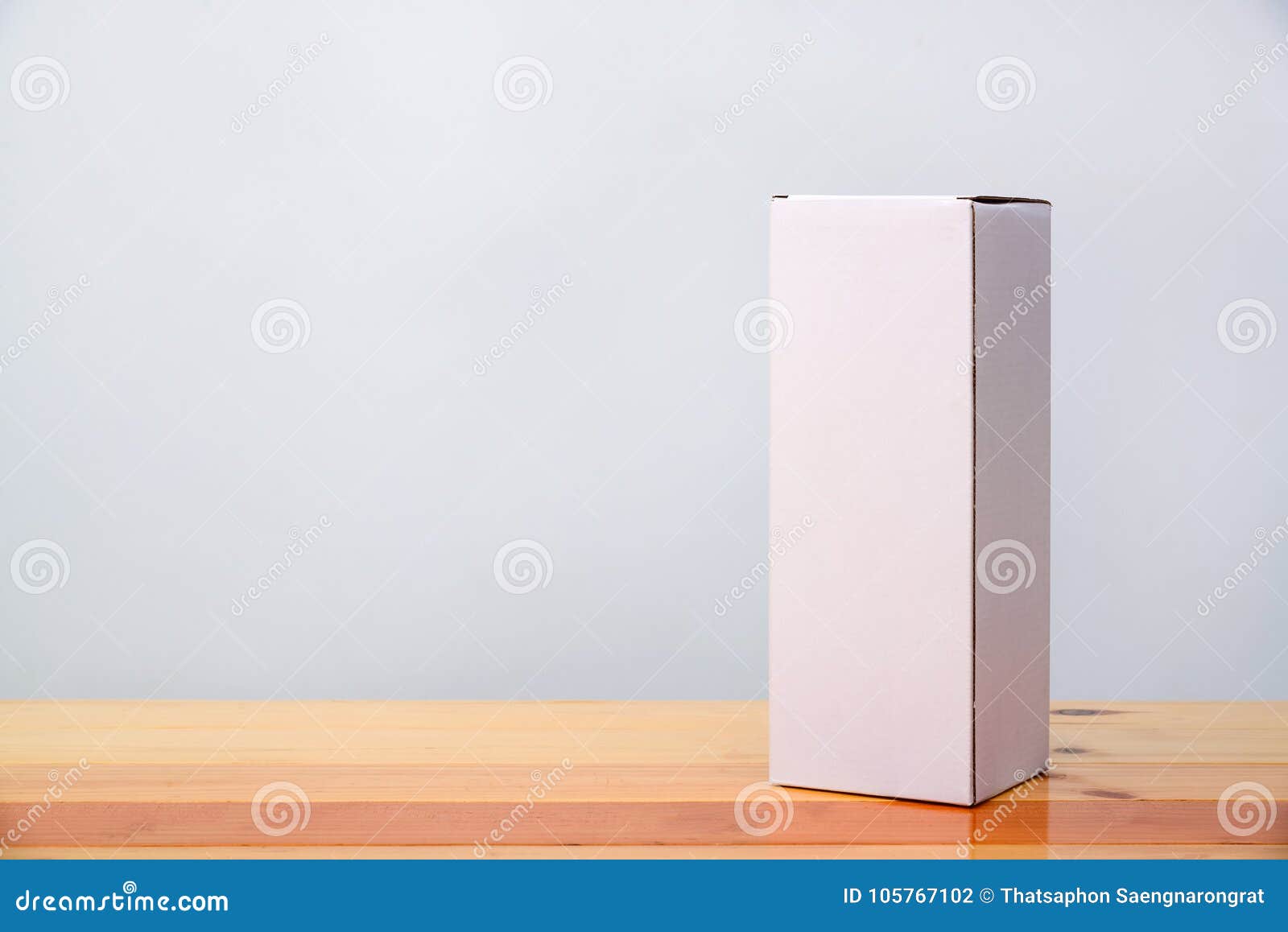 Empty Package White Cardboard Box for Long Items on Wooden Table Stock ...