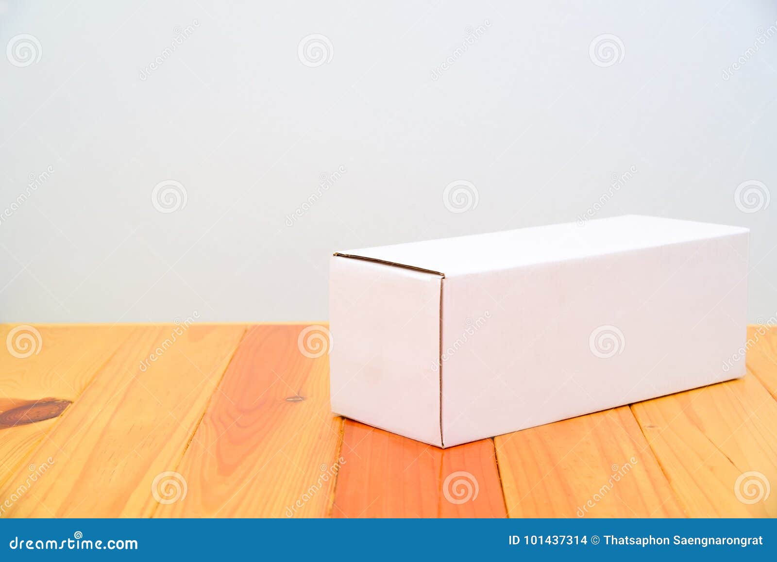 Empty Package White Cardboard Box for Long Items on Wooden Table Stock ...
