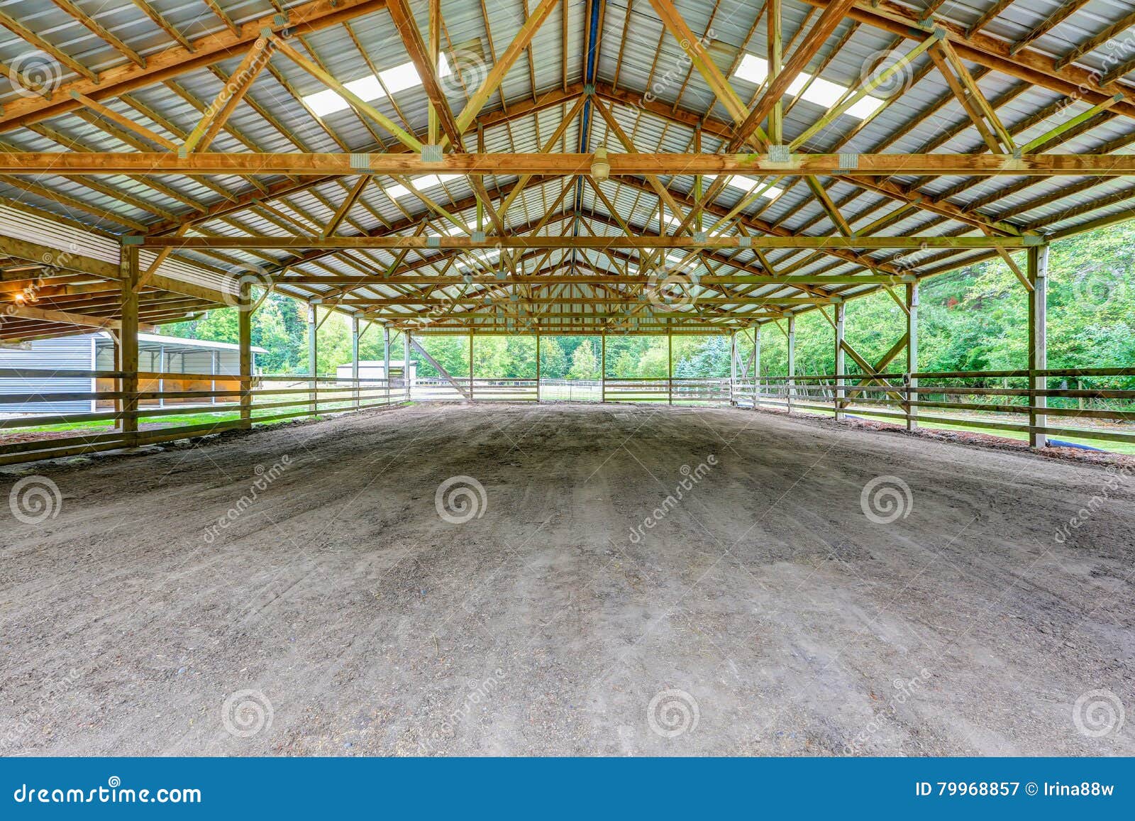 Empty Paddock with Shelter in the Horse Farm Stock Image - Image of ...
