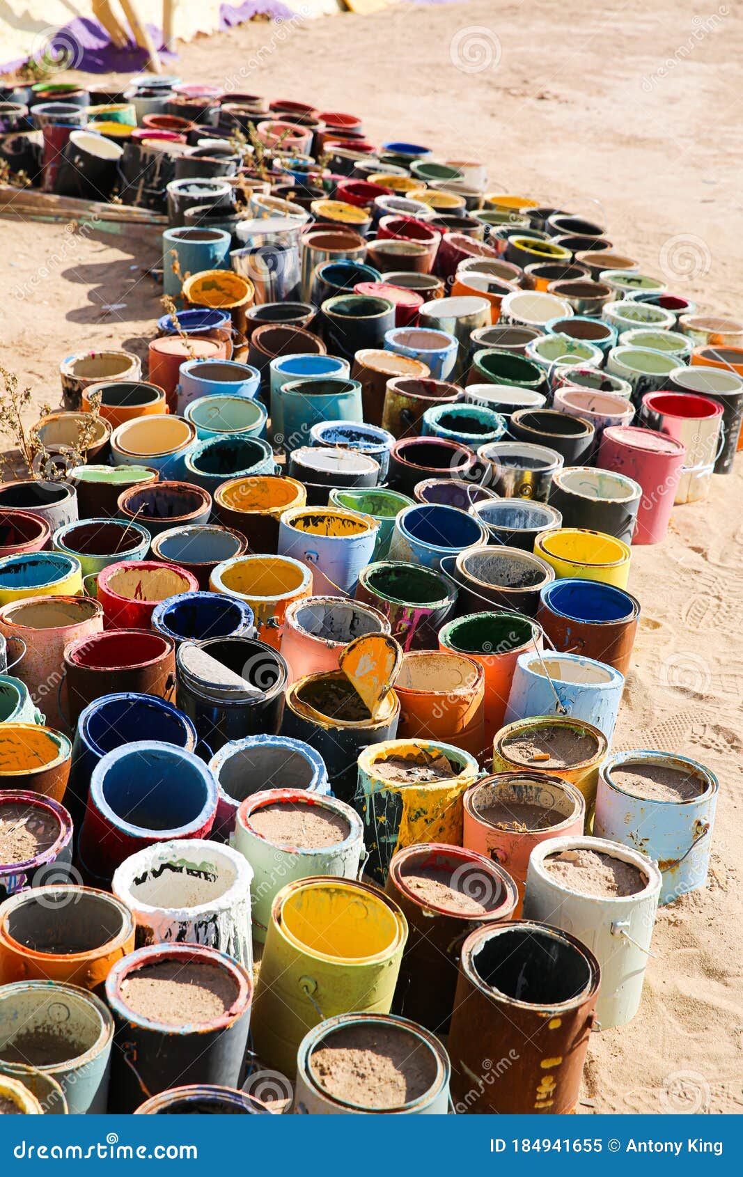 Empty Paint Buckets And Thinner Buckets Were Stacked At The ...