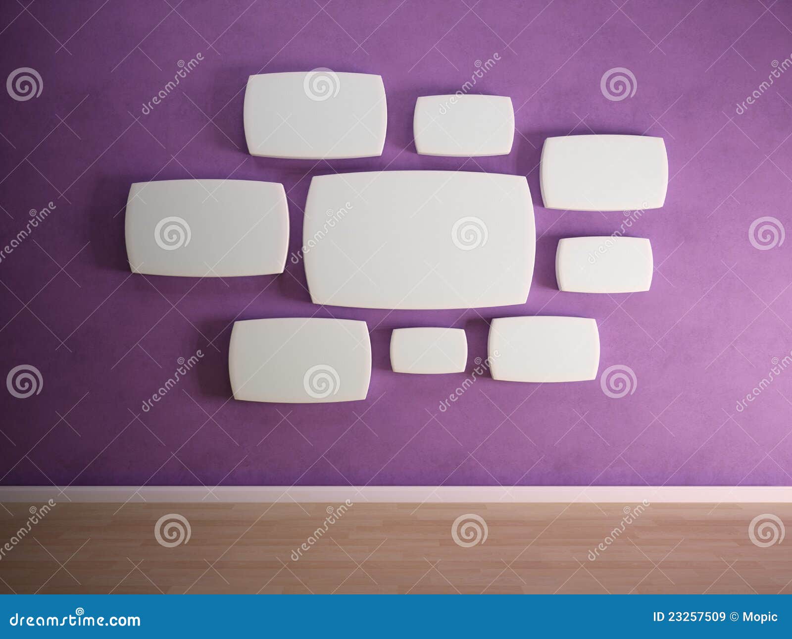 Empty Panels on Purple Wall Stock Image - Image of frame, home: 23257509