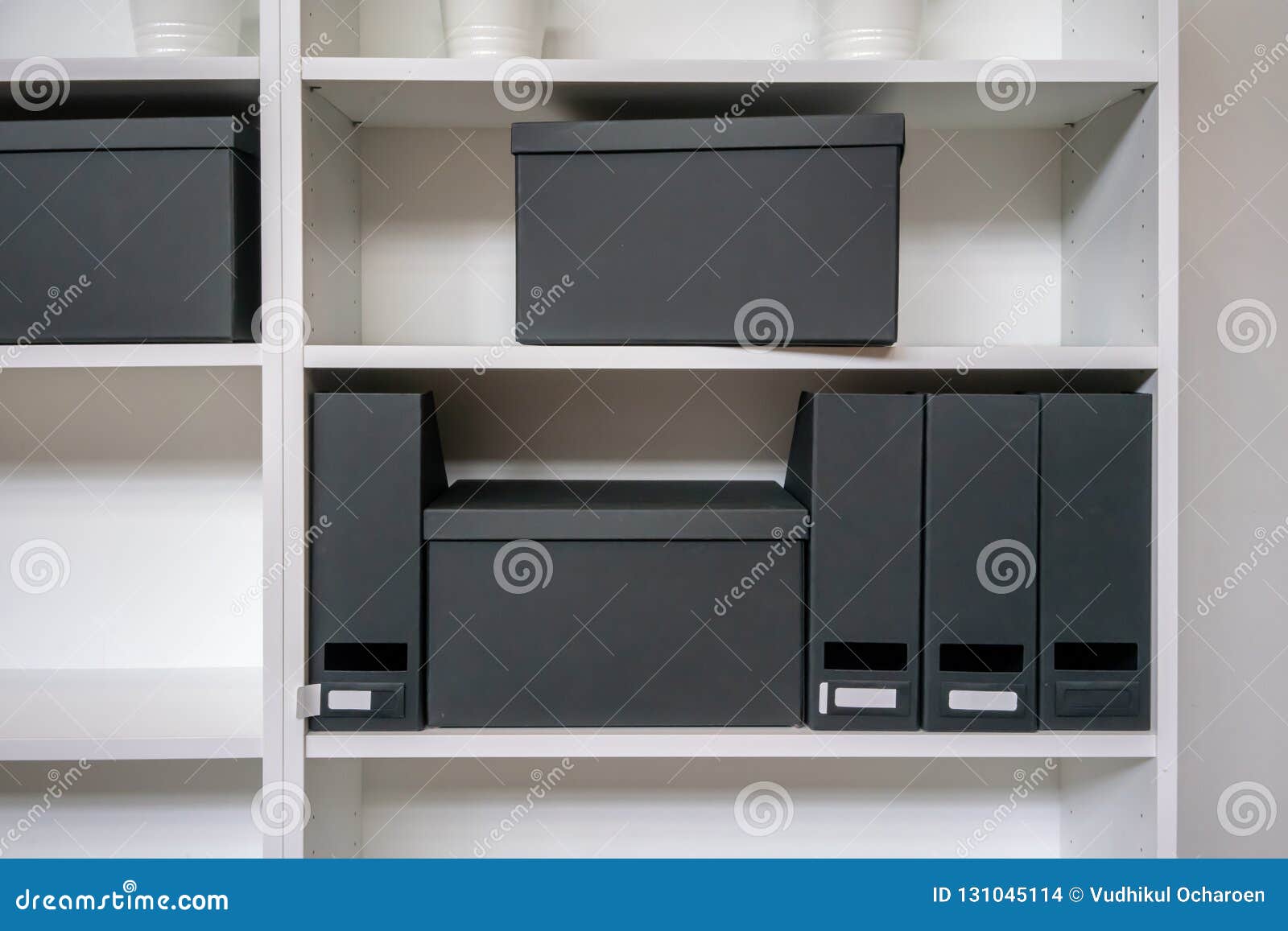 Empty Paper Filing Box and File Holder on Shelf. Stock Photo - Image of ...