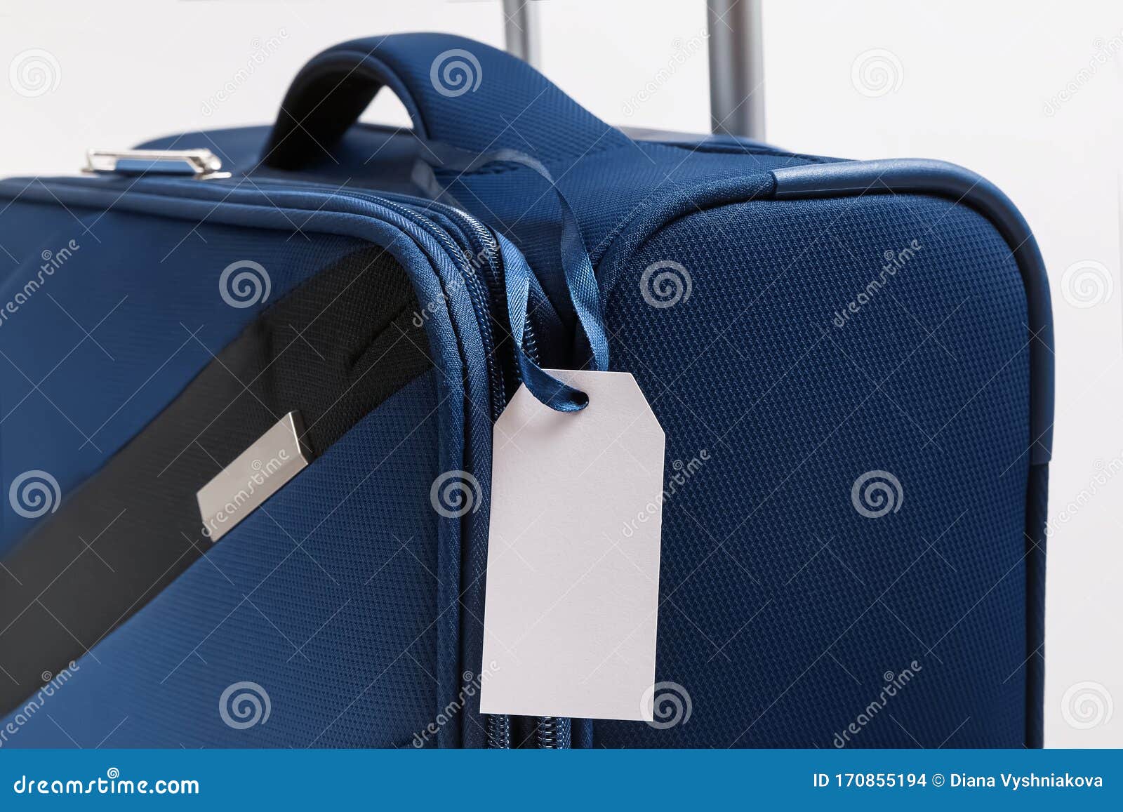 Empty Paper Luggage Label on Blue Suitcase Stock Photo - Image of ...