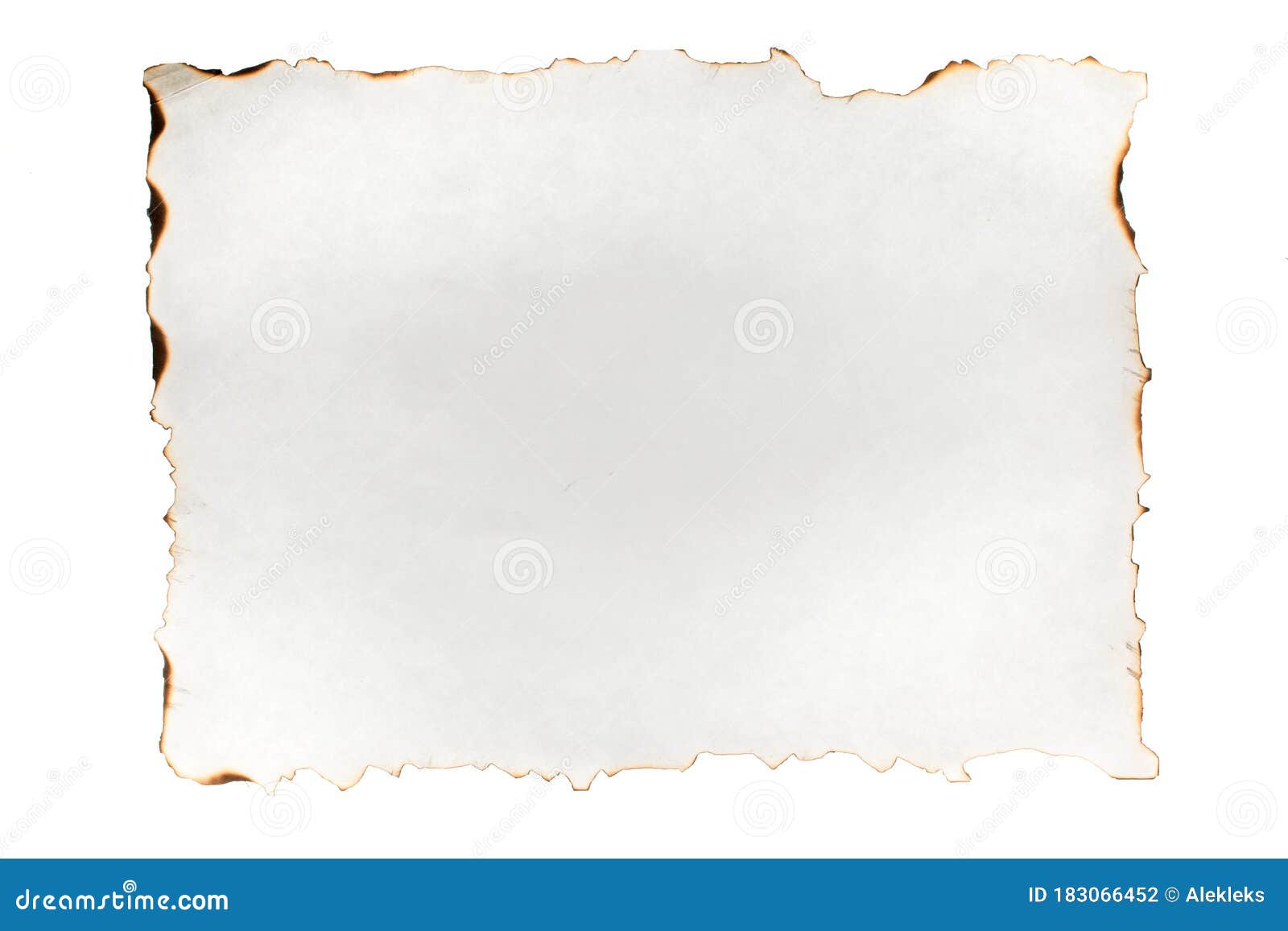 Empty Paper Sheet with Charred Edges. Isolated on White Stock Photo ...