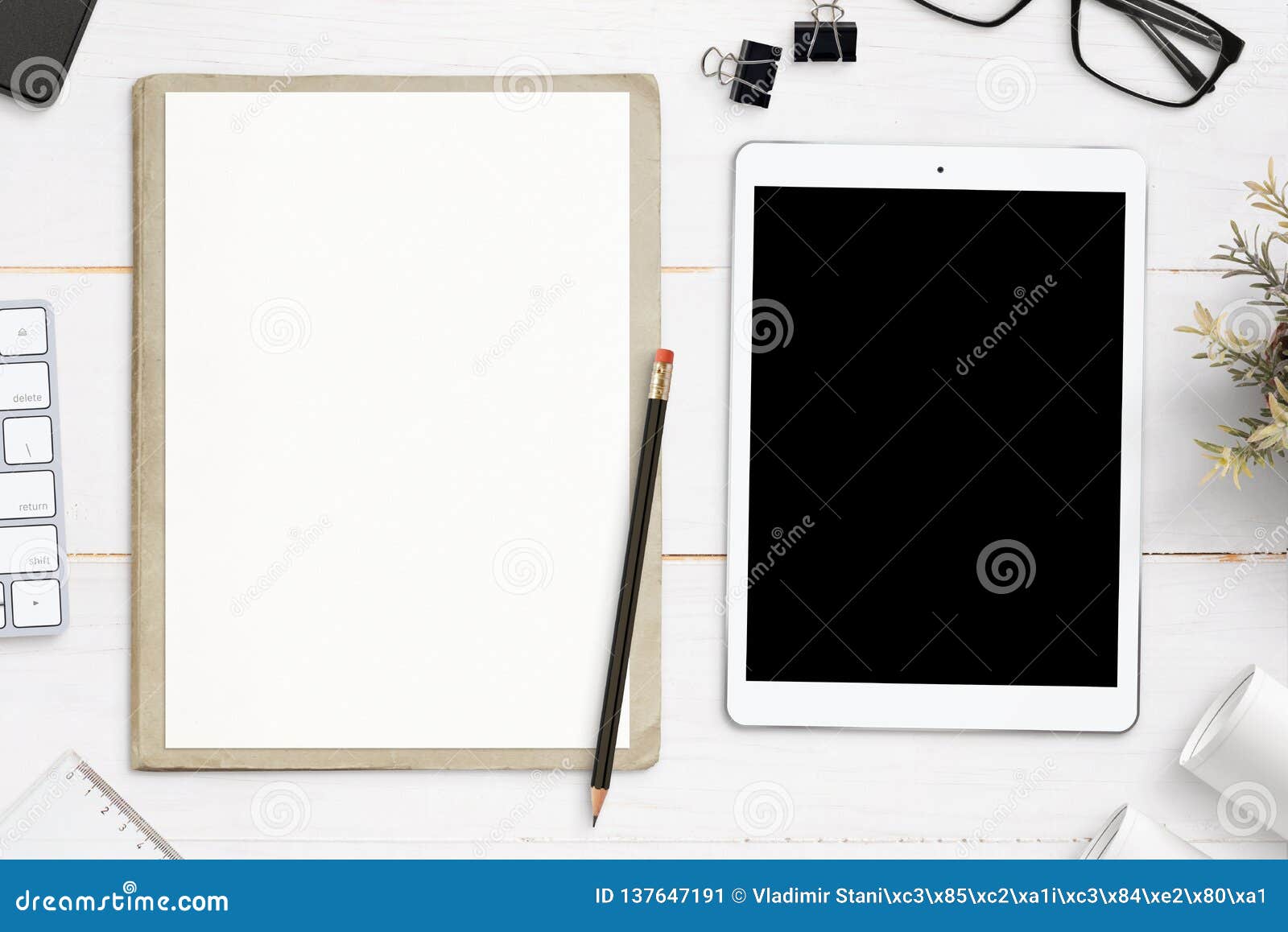 Empty Paper and Tablet with Blank Screen for Mockup Stock Image - Image ...