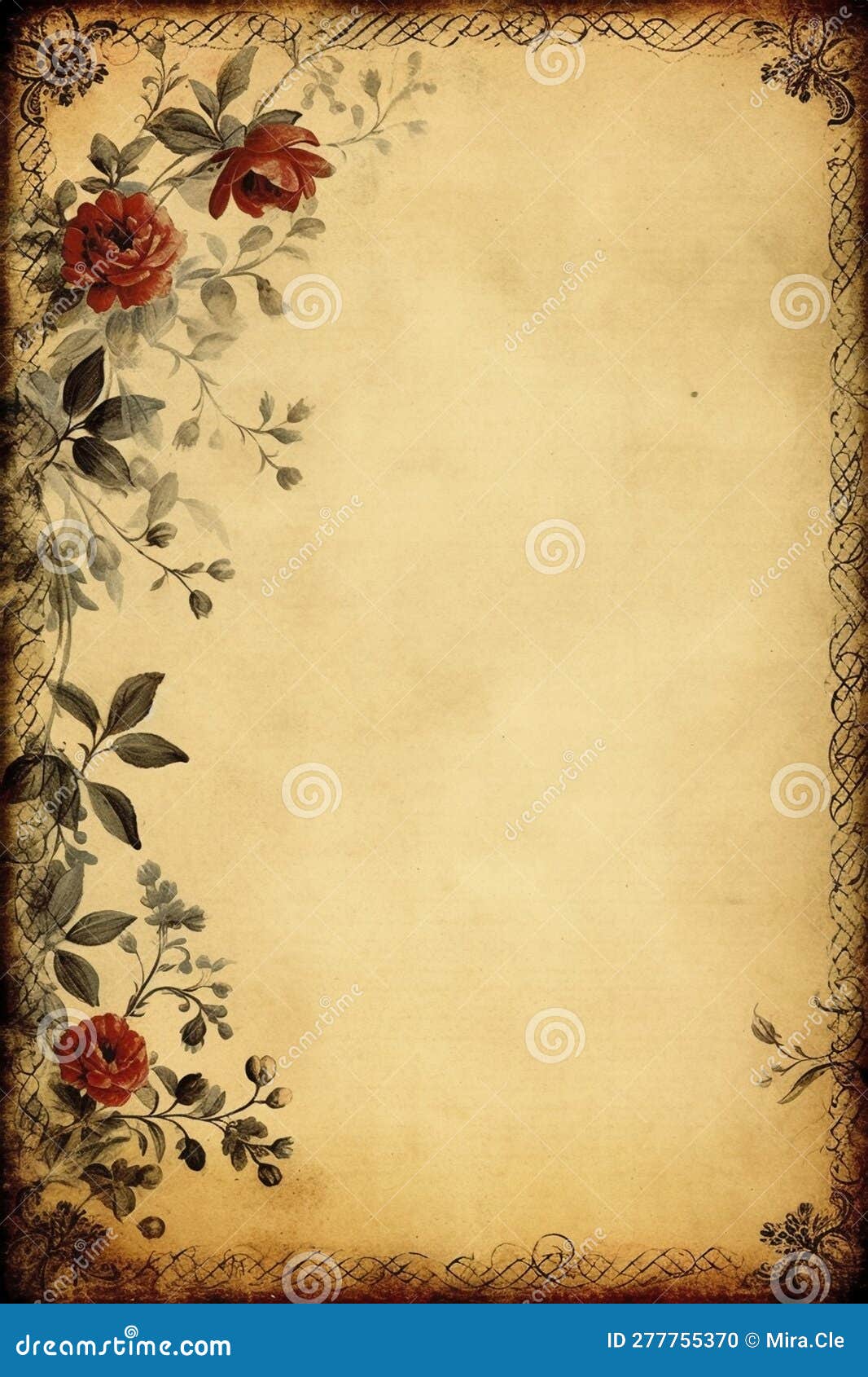 Empty Parchment Page with Floral Frame, Created with Generative AI ...