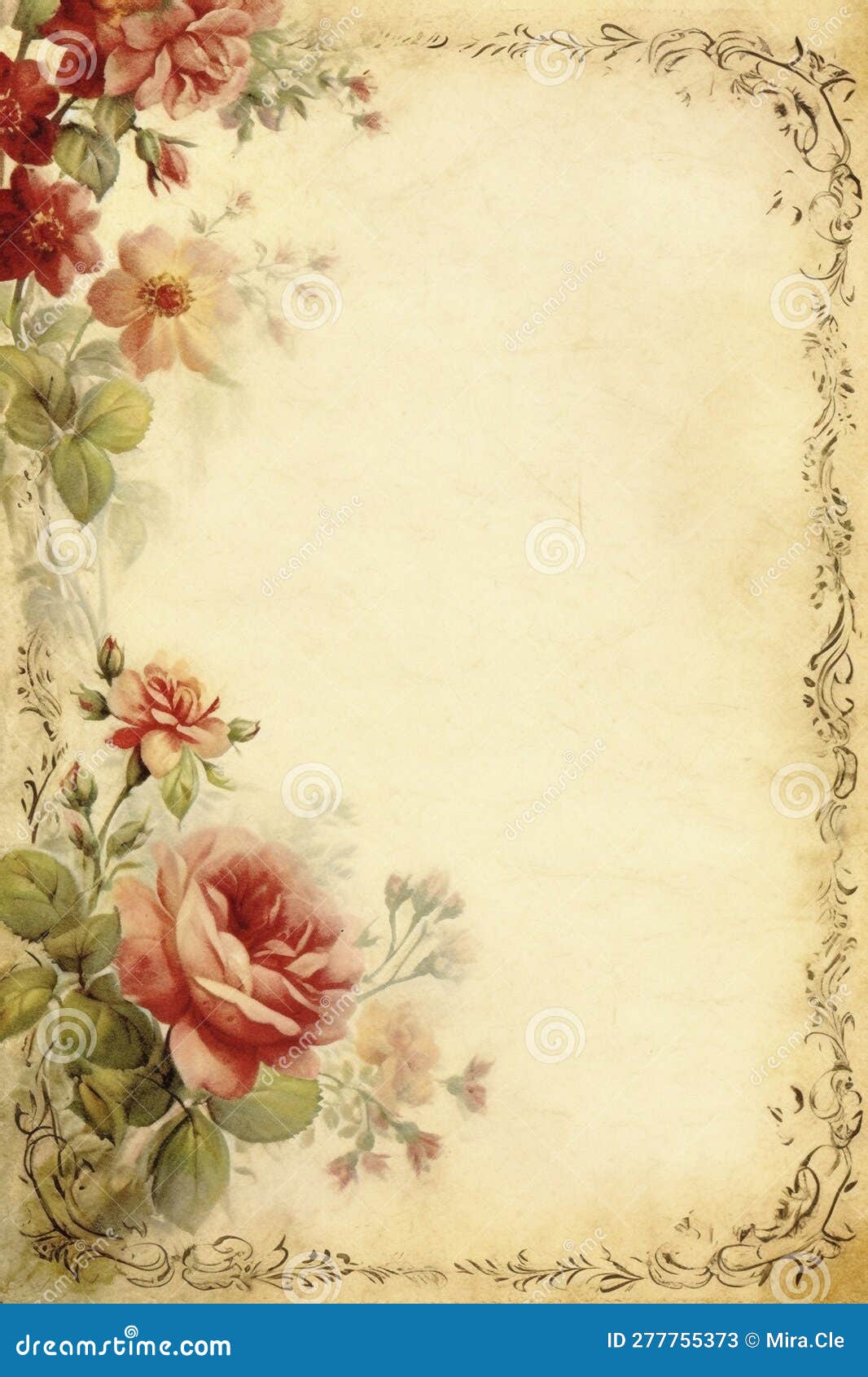 Empty Parchment Page with Floral Frame, Created with Generative AI ...
