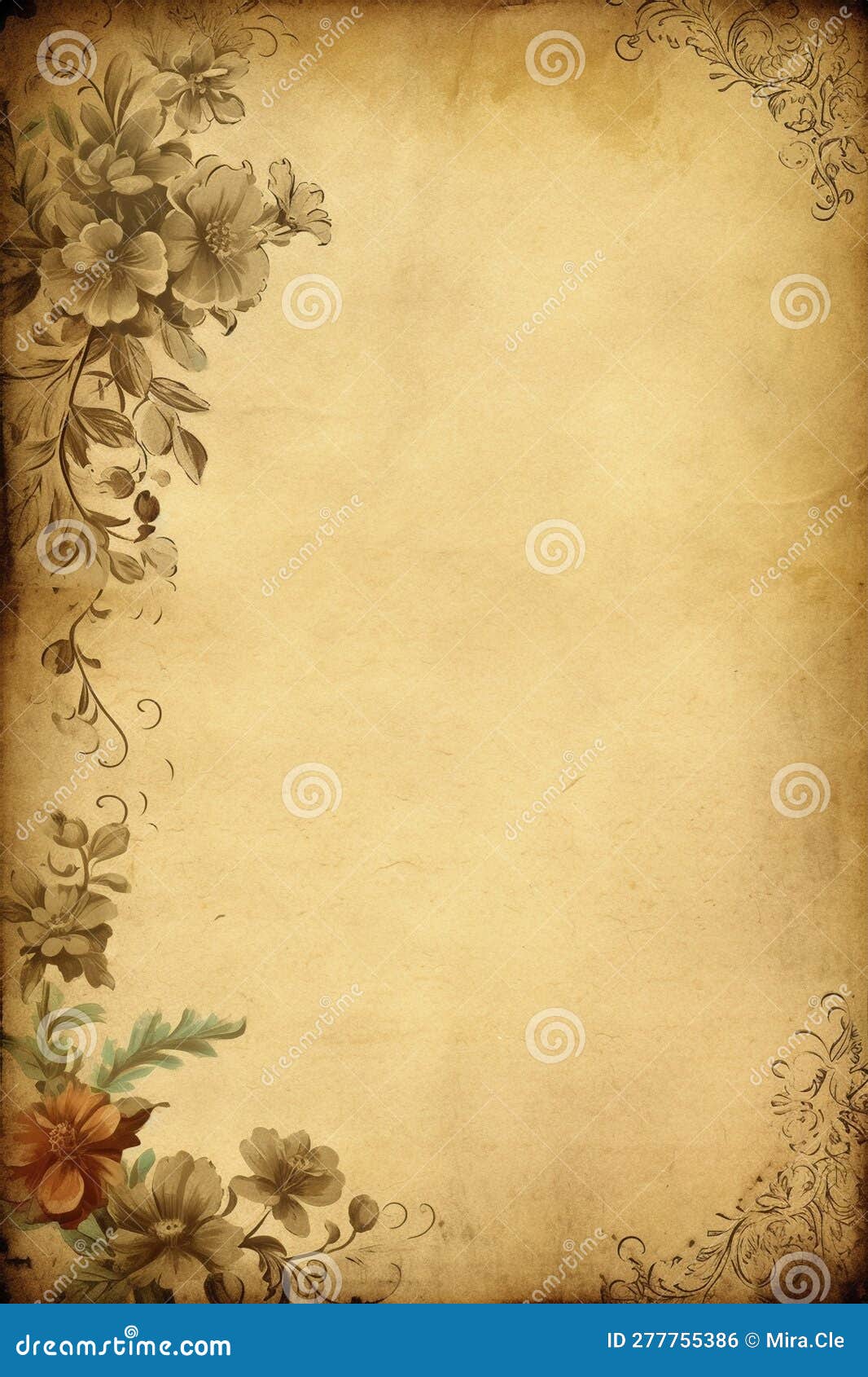 Empty Parchment Page with Floral Frame, Created with Generative AI ...