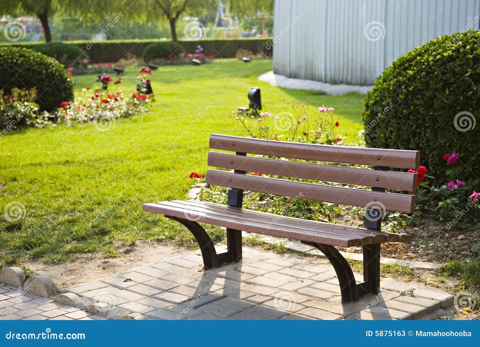 Empty park bench stock image. Image of golden, asian, grass - 5875163