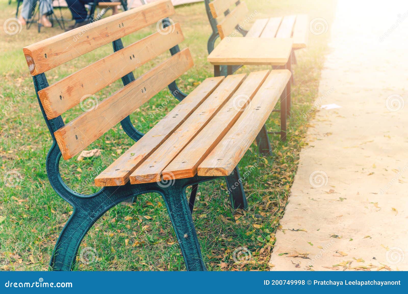 Empty Park Bench in the Garden Stock Photo - Image of object, landscape ...