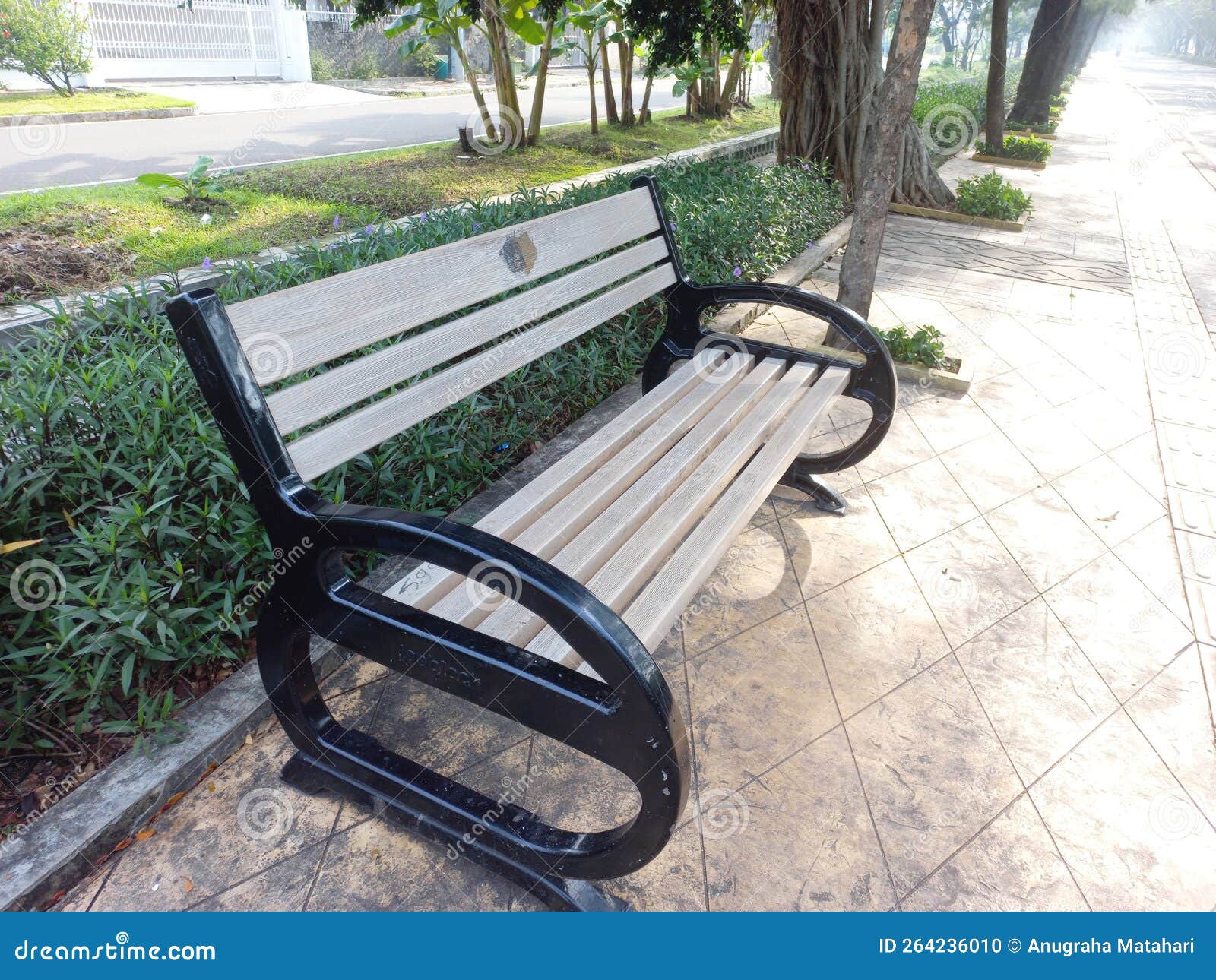 Empty Park Bench on the Side Road Stock Photo - Image of urban, side ...