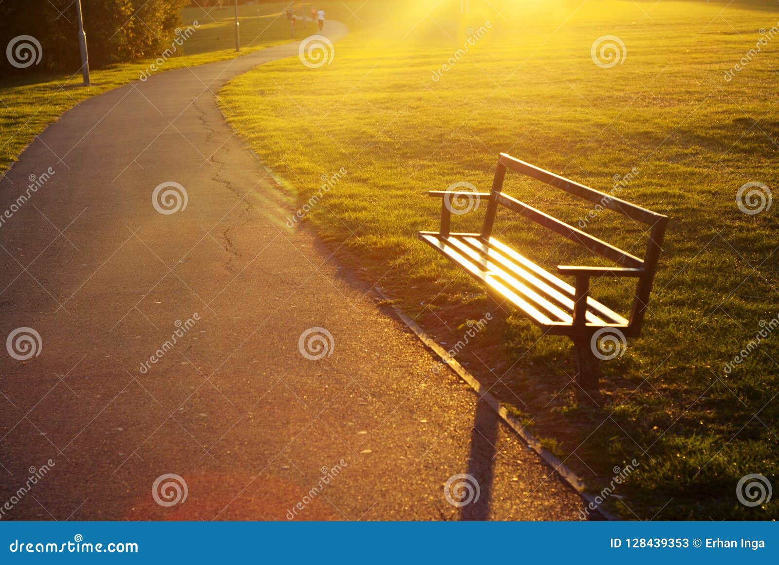 An Empty Park Bench at Sun Down. Copy Space. Stock Image - Image of ...