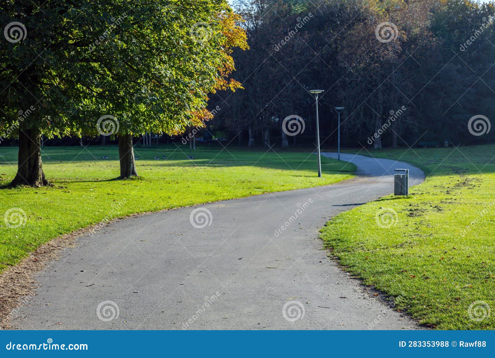 Empty Park Path with Falling Leaf in Germany Munich Destination Ostpark ...