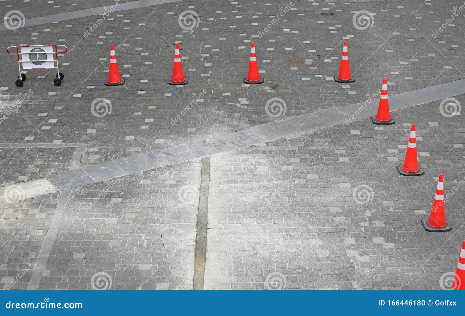 Empty Parking Lot with Orange Cones Area. View from Above Stock Photo ...