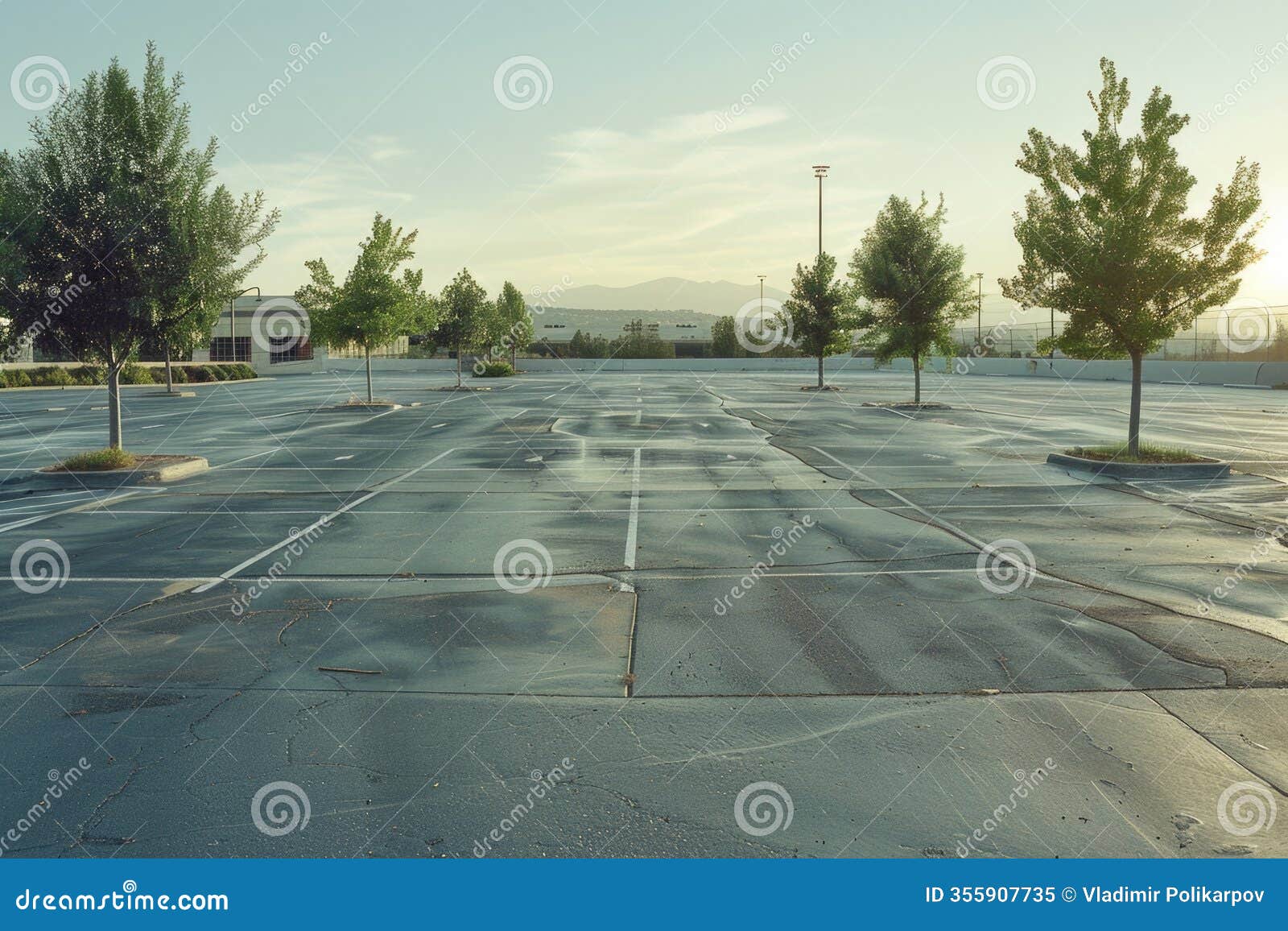 A Empty Parking Lot with Trees in the Background Stock Image - Image of ...