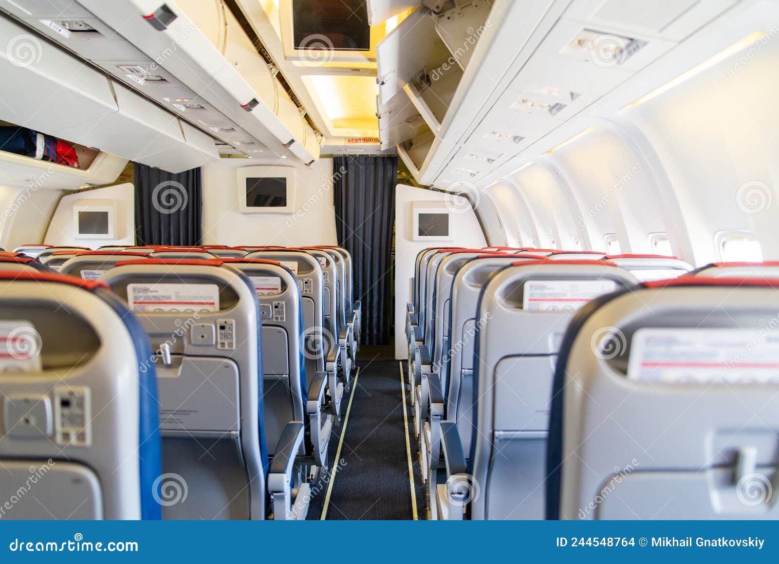 Empty Passenger Airplane Seats in the Cabin Stock Photo - Image of ...
