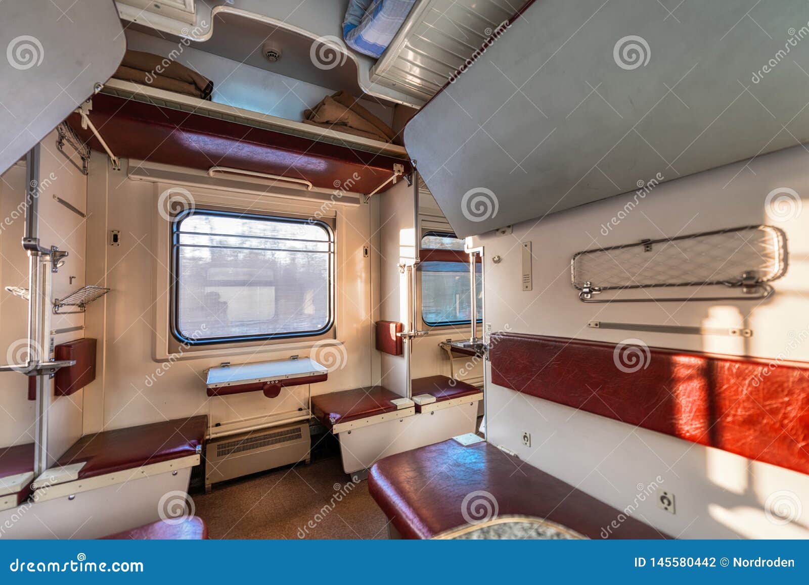 Empty Passenger Compartment in a Moving Train. Stock Photo - Image of ...