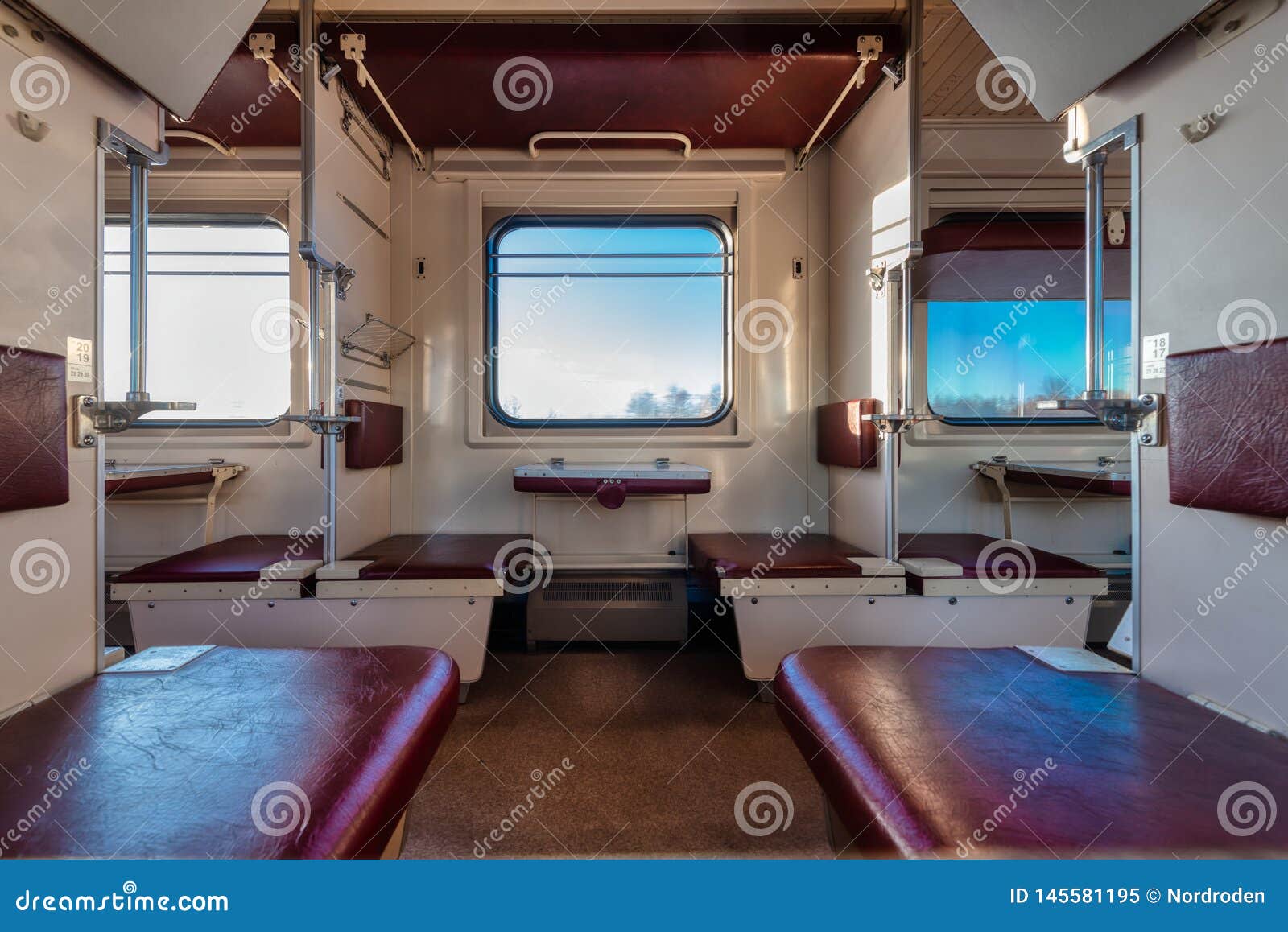 Empty Passenger Compartment in a Moving Train. Stock Image - Image of ...
