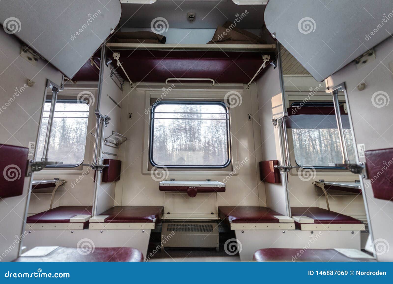 Empty Passenger Compartment in a Moving Train. Stock Image - Image of ...