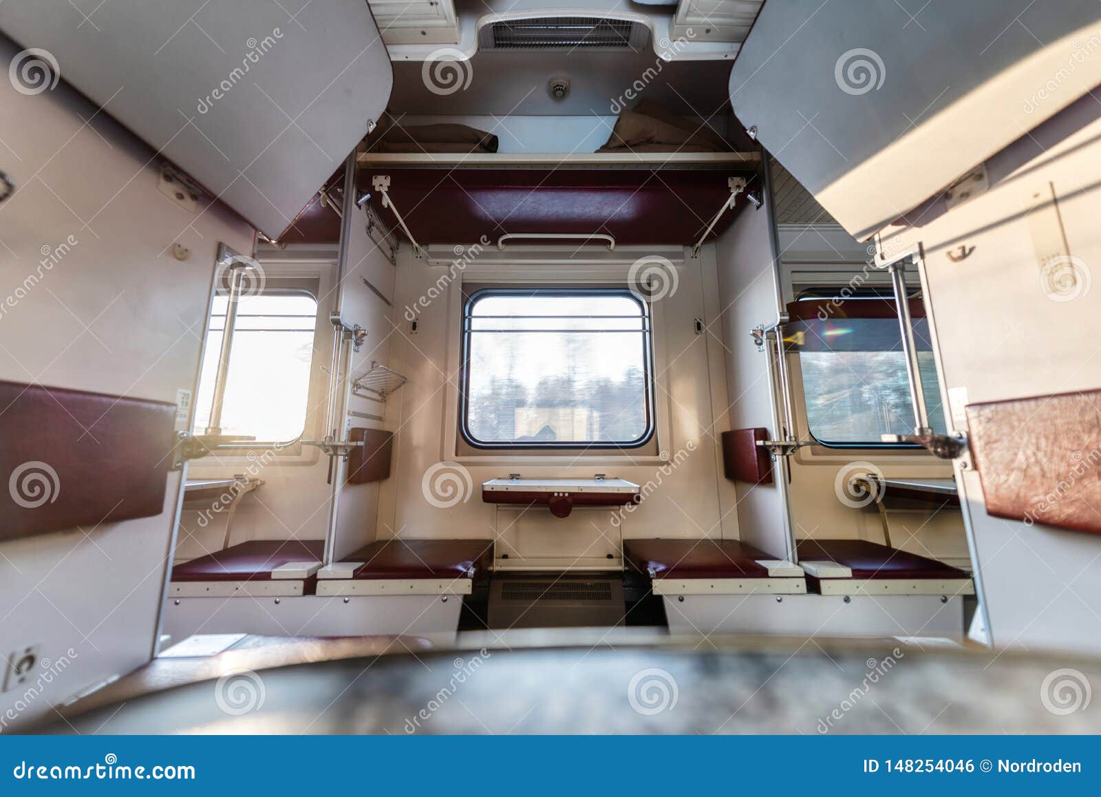 Empty Passenger Compartment in a Moving Train. Stock Photo - Image of ...