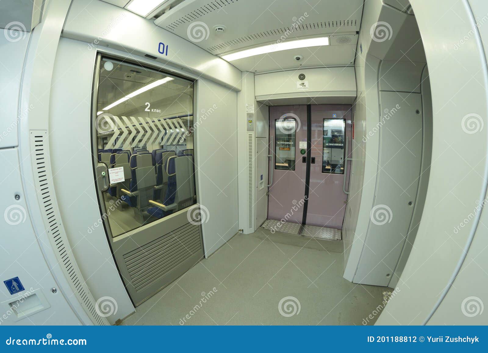 Empty Passenger Train Vestibule, Doors To the Second Class Carriage ...