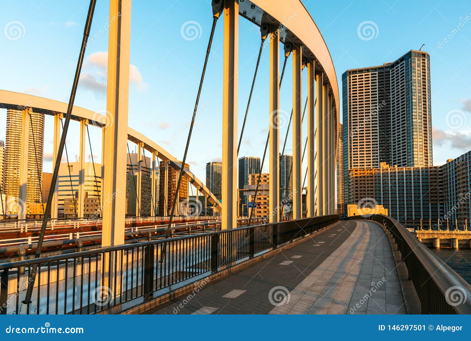 Empty Pathway on a Modern Road Bridge at Sunset Stock Image - Image of ...