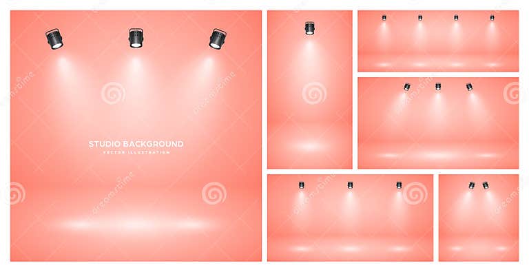 Empty Peach Studio Abstract Backgrounds with Spotlights. Product ...