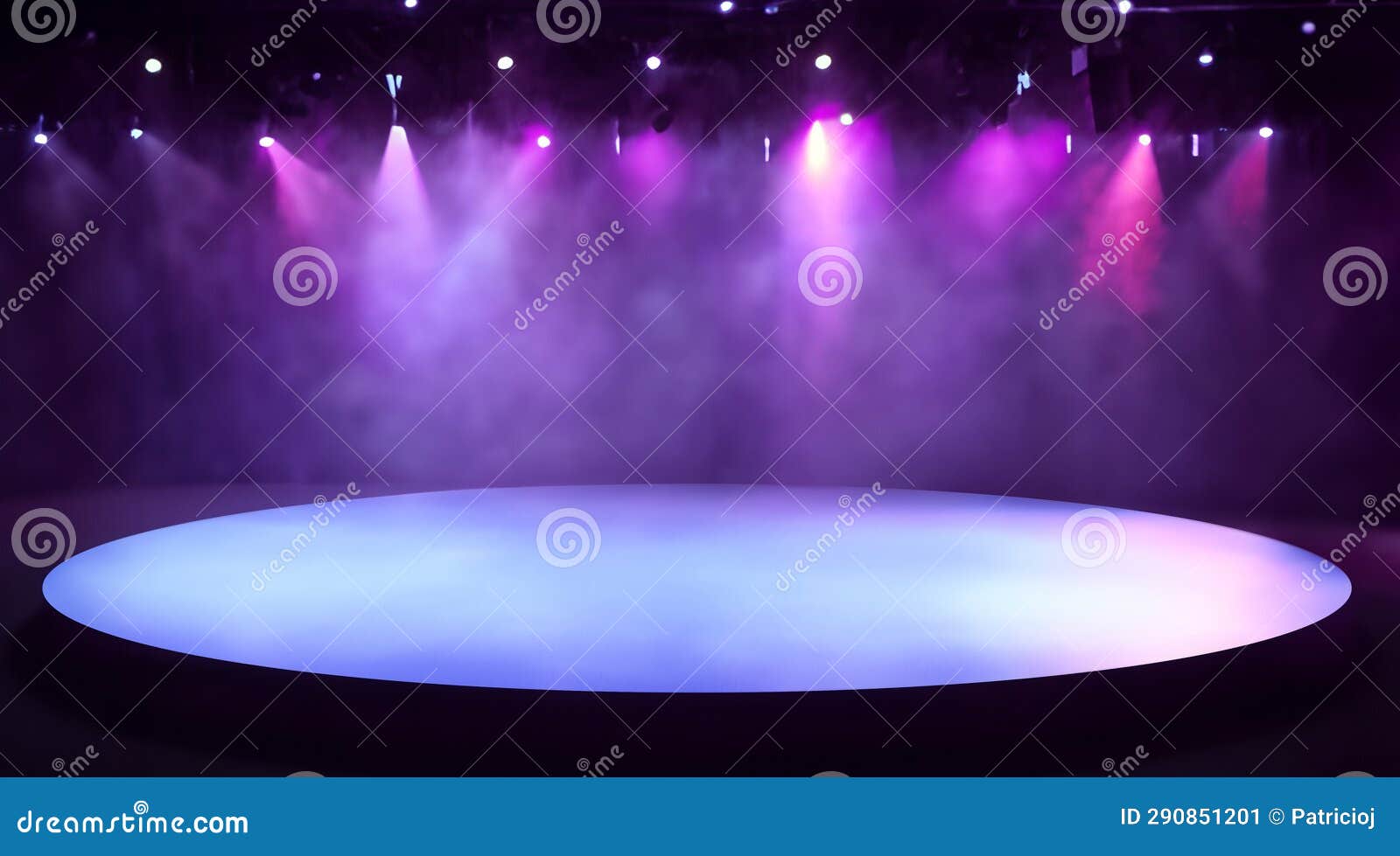 Empty Performance Stage with Elevated Circular Platform, Illuminated ...