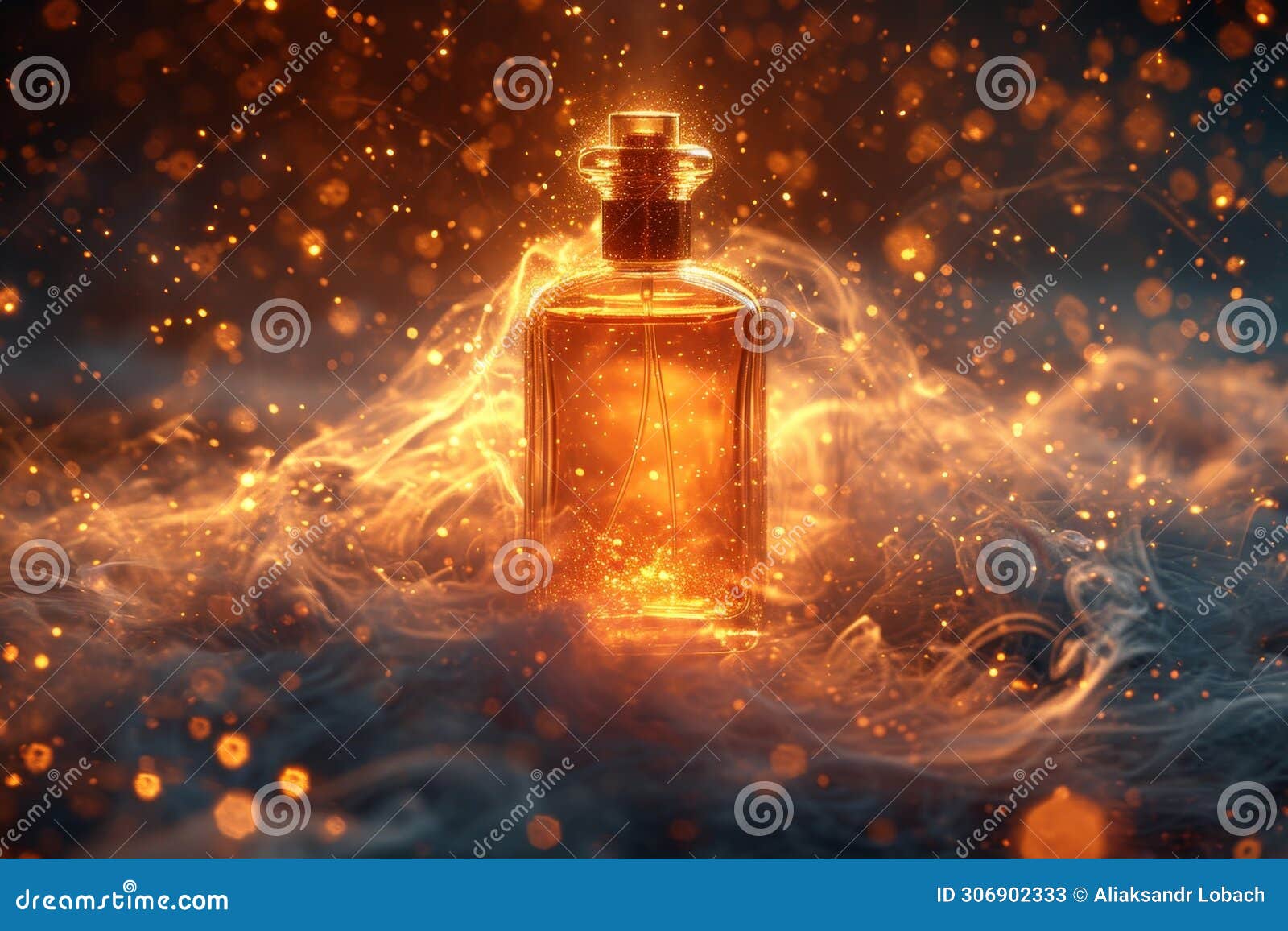 An Empty Perfume Bottle Against a Background of Fire and Smoke. 3d ...