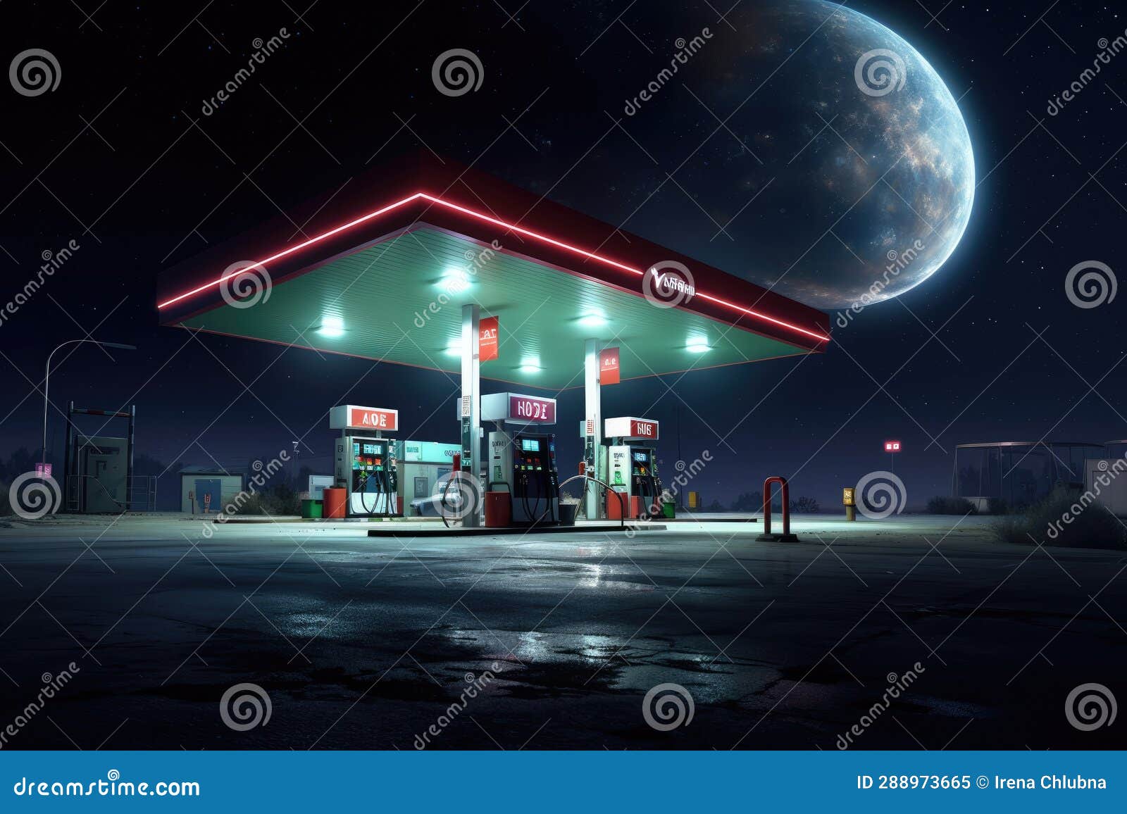Empty Petrol Station at Night Stock Illustration - Illustration of ...