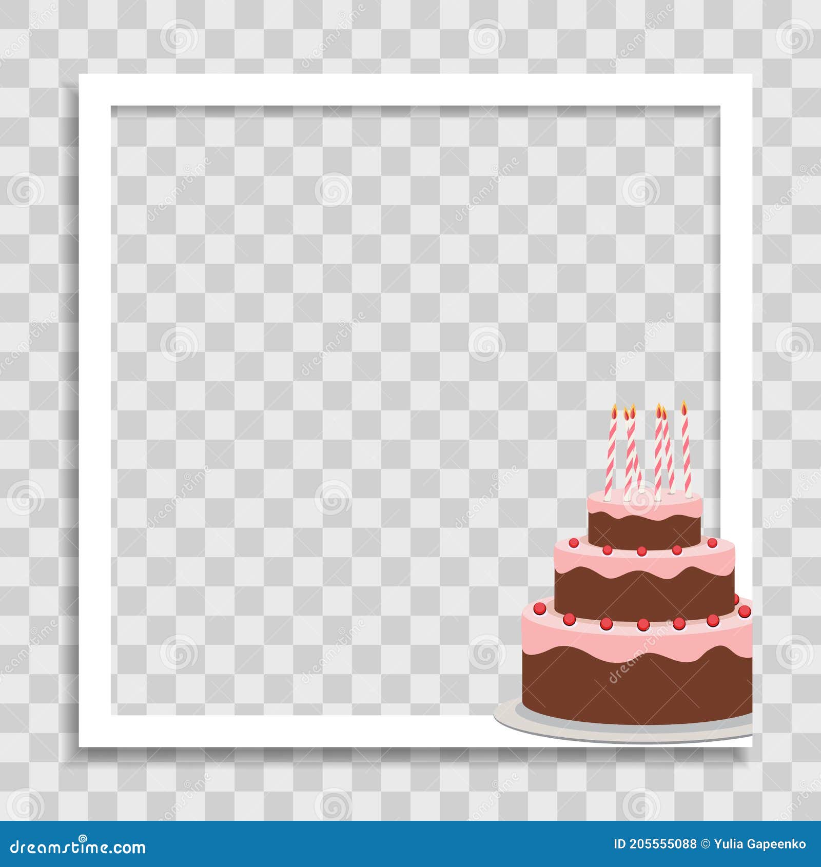 Empty Photo Frame Template with Birthday Cake for Media Post in Social ...