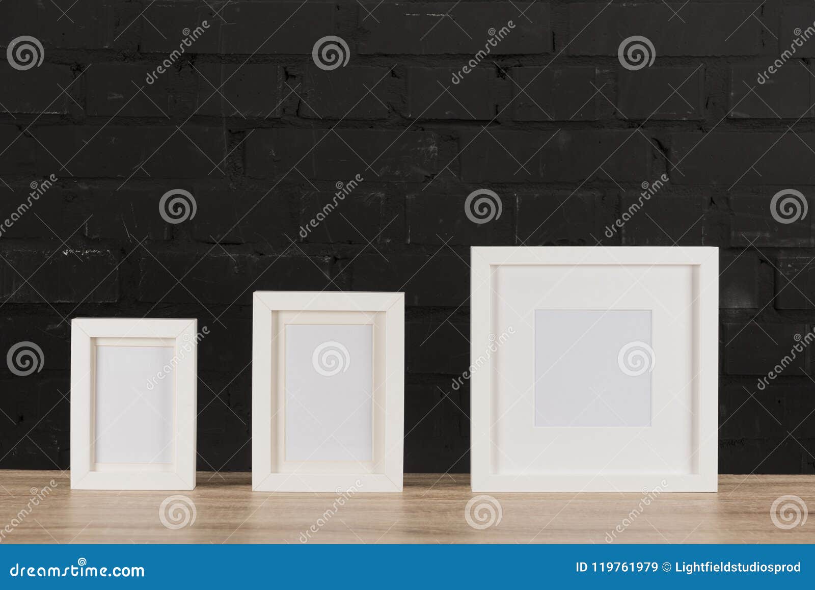 Empty Photo Frames on Wooden Tabletop Stock Image - Image of interior ...