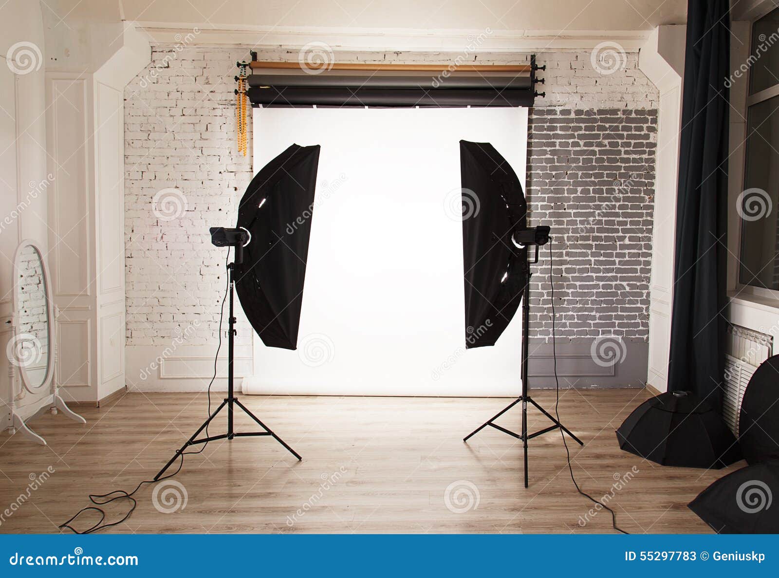Empty Photo Studio Interior with White Background Stock Image - Image ...