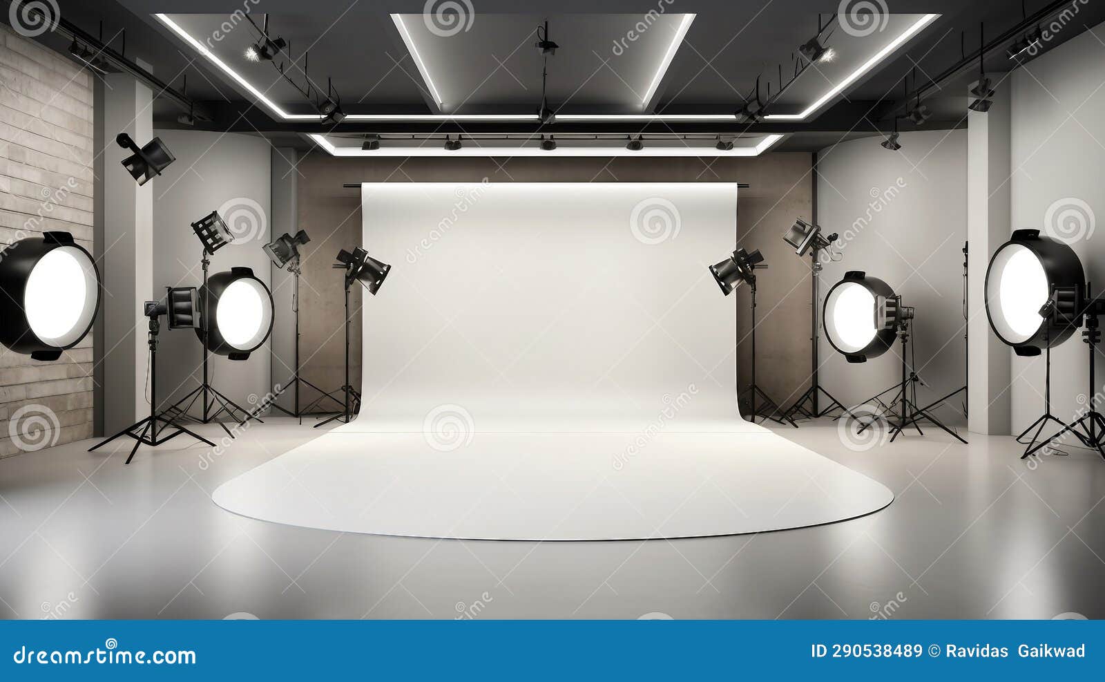 Empty Photo Studio Room with Studio Lights and White Backdrop AI ...