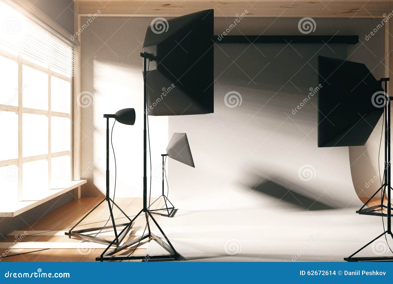 Empty Photo Studio with White Background at Sunrise Stock Illustration ...