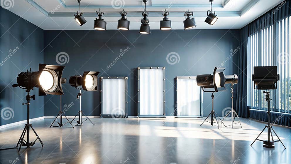 Empty Photography Studio with Professional Lighting Equipment and a ...