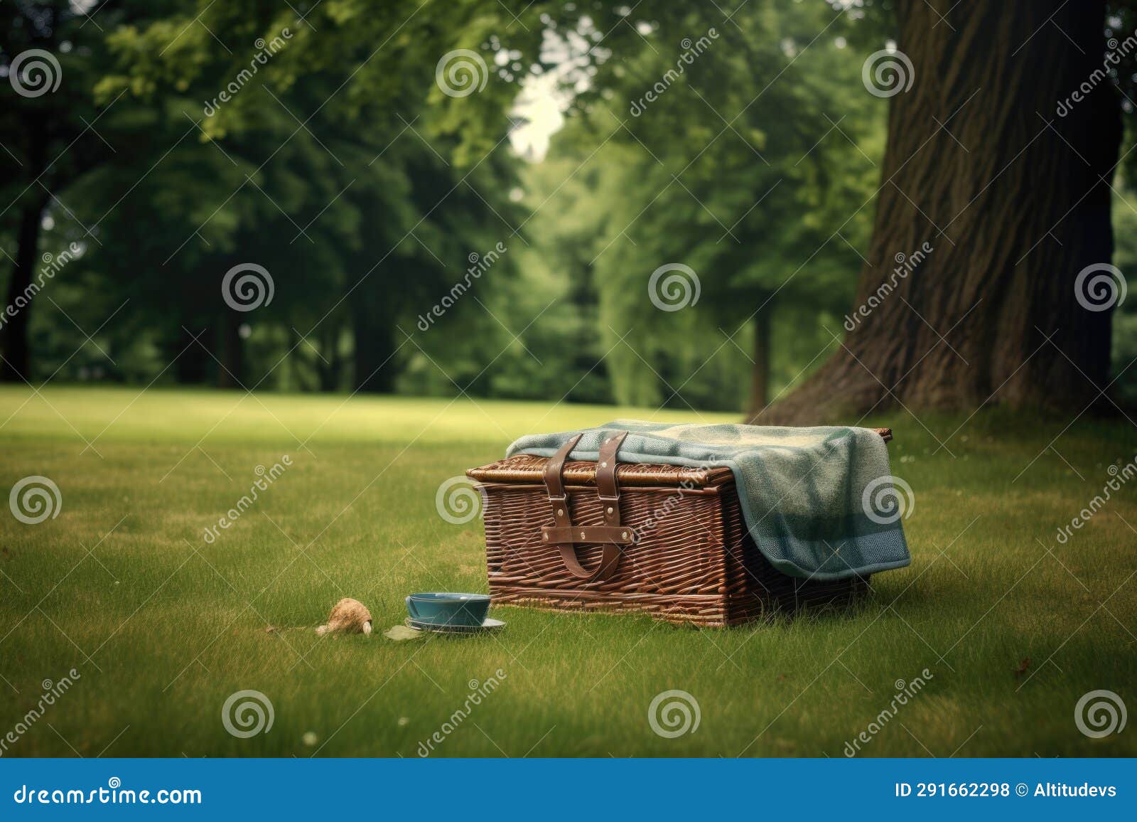 Empty Picnic Basket on Green Grass Stock Photo - Image of grass ...
