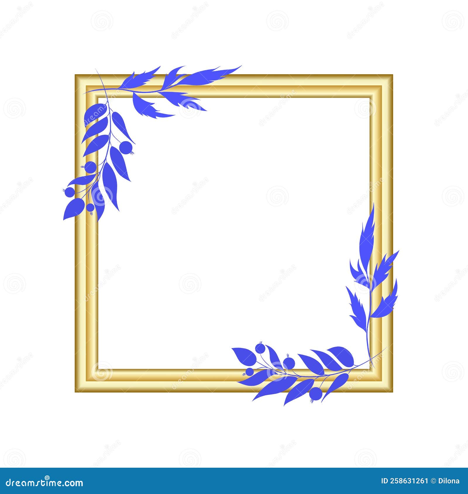 Empty Golden Picture Frame on the Wall Mock Up. Realistic Square Gold ...