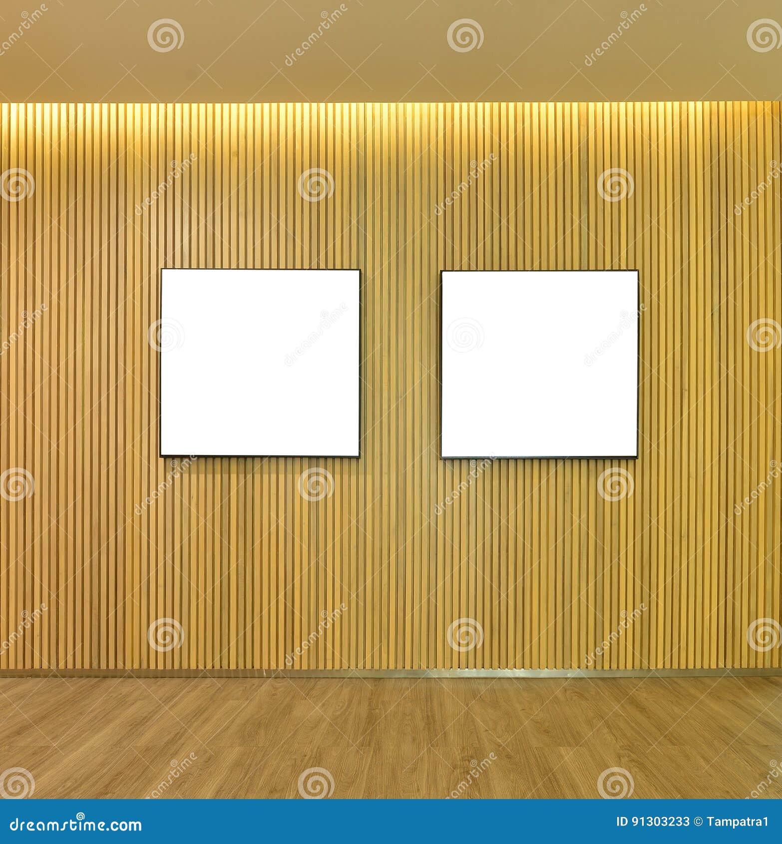 Empty Pictures Frame in Wood Slats Wall Inside of Home, Mock Up Stock ...