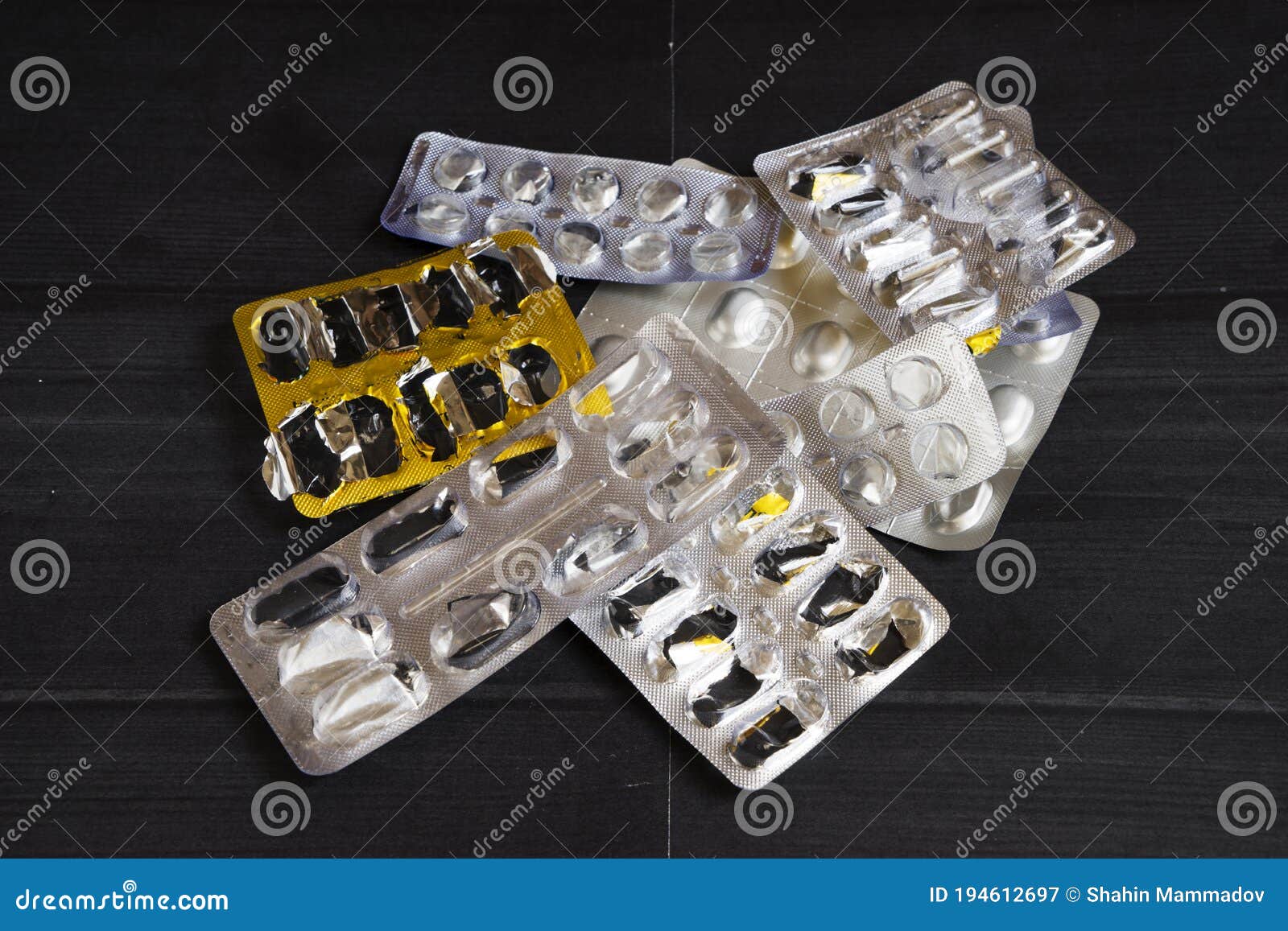 Empty Pill Boxes on the Black Table Stock Image - Image of blister ...
