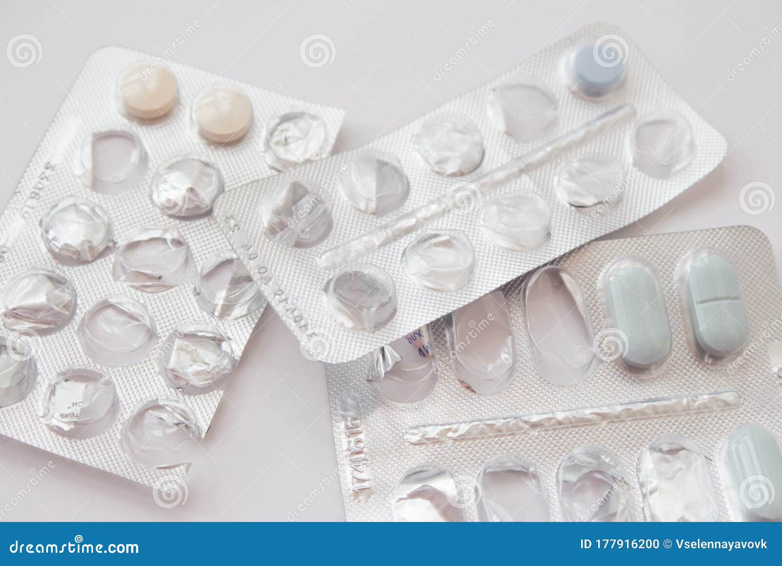Empty Pill Packaging Close Up on a White Background. Top View. Mock Up ...