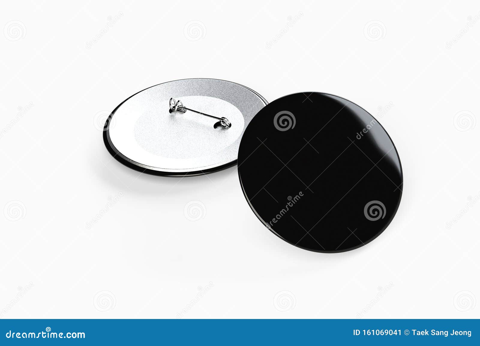 Empty Pin Badges Black Color Front and Back View on White Background ...