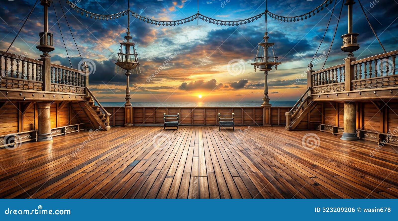 Empty Pirate Ship Deck Background for Theater Stage Scene AI-Created ...