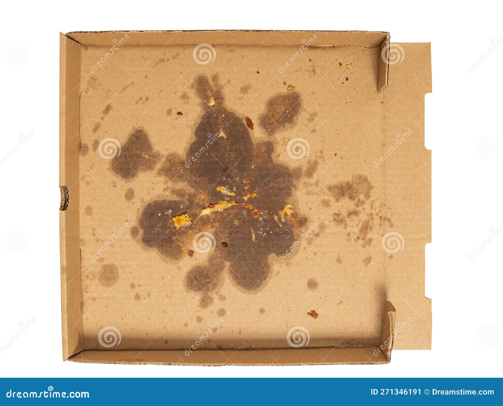 Empty Pizza Box with Grease Stains Isolated on White Stock Image ...