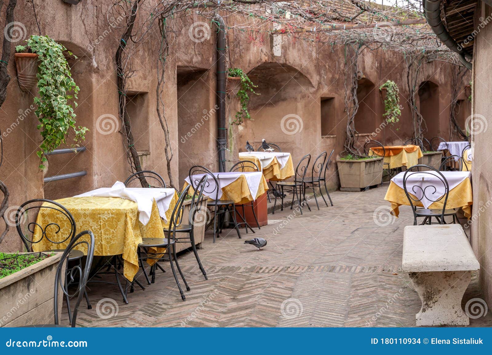 Empty Pizzeria in Rome, Terrace of Italian Restaurant Stock Photo ...